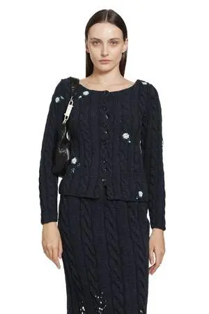 PILLINGS Embroidered Wool Cardigan