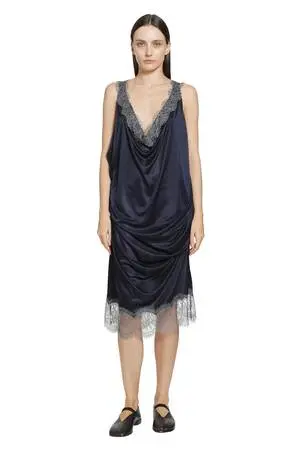 PILLINGS Lace-trimmed Draped Satin Dress - Blue