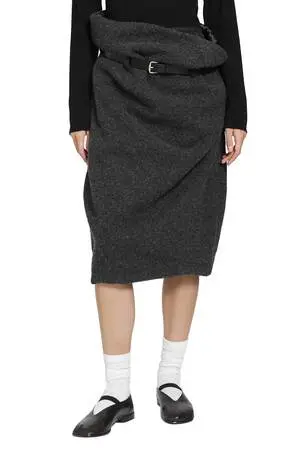PILLINGS Draped Wool Midi Skirt