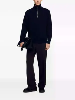 Sandro Boxy Zip Sweater With Standing Collar - Black