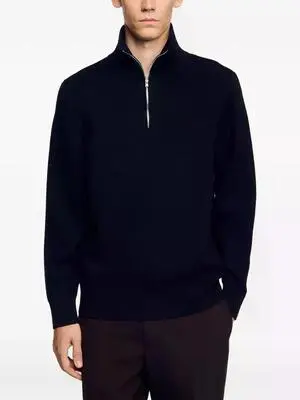 Sandro Boxy Zip Sweater With Standing Collar - Black