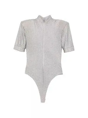 MITILIANE COUTURE Rhinestone-embellished Short-sleeve Bodysuit - Grey