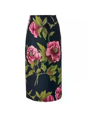 Carolina Herrera Peony-jacquard Midi Pencil Skirt - Blue