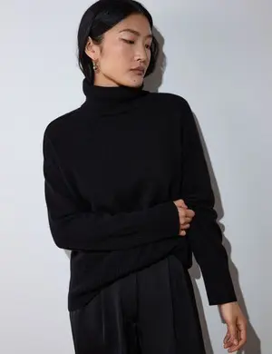 Whistles Cashmere Seam Roll Neck Knit Top - Black