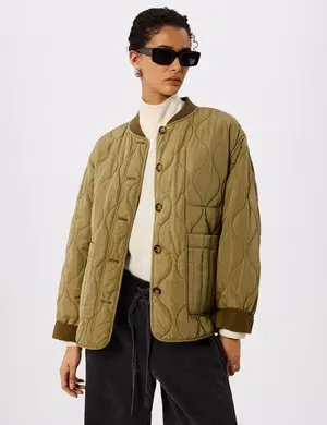 Whistles Reversible Quilted Jacket - Khaki