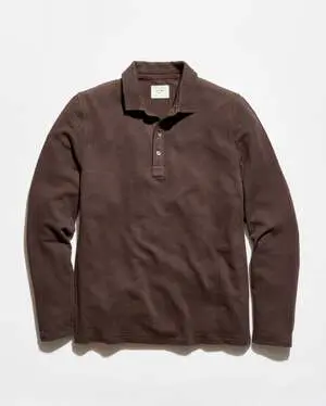 Billy Reid Long Sleeve Herringbone Polo - Brown