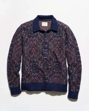 Billy Reid Long Sleeve Tile Jacquard Polo