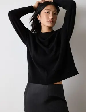 Whistles 100% Cashmere Seam Crew Neck Sweater - Black