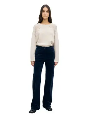 Gerard Darel Mag Wide Leg Corduroy Trousers - Navy Blue