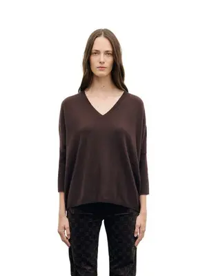 Gerard Darel Resa 100% Cashmere V-neck Sweater - Brown