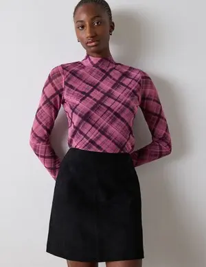 Whistles Check Print Mesh Top - Pink/multi