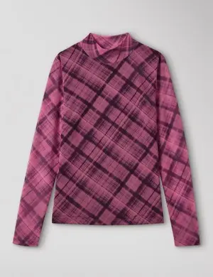 Whistles Check Print Mesh Top