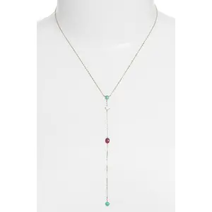 Nadri Semiprecious Stone Drop Y-necklace - Ruby/gold Sterling
