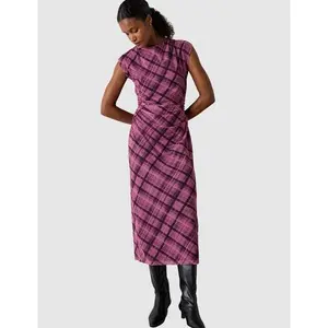 Whistles Twist Check Mesh Midi Dress - Pink/multi