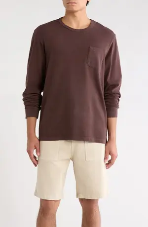 Marine Layer Luxe Slub Organic Cotton Long Sleeve Pocket T-shirt - Java