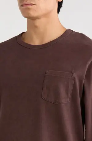 Marine Layer Luxe Slub Organic Cotton Long Sleeve Pocket T-shirt - Java