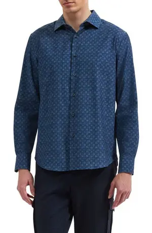 Bugatchi Axel Shaped Long Sleeve Woven Shirt - Ink