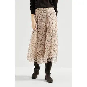 Brunello Cucinelli Lynx Print Silk Organza Pleated Skirt - Beige