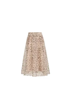 Brunello Cucinelli Lynx Print Silk Organza Pleated Skirt