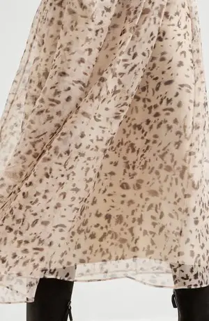 Brunello Cucinelli Lynx Print Silk Organza Pleated Skirt
