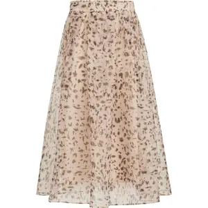 Brunello Cucinelli Lynx Print Silk Organza Pleated Skirt - Multicoloured
