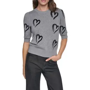 Dkny Heart Short Sleeve Sweater Feather Ht