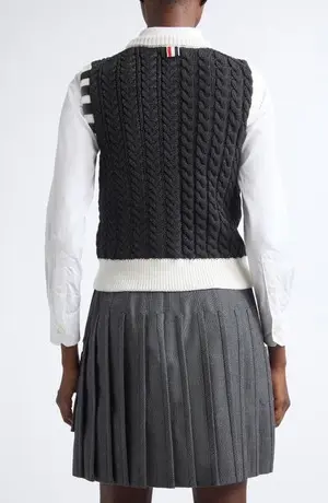 Thom Browne Aran Cable Merino Wool Shell Top - Dark Grey