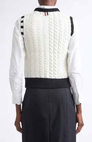 Thom Browne Aran Cable Merino Wool Shell Top - White