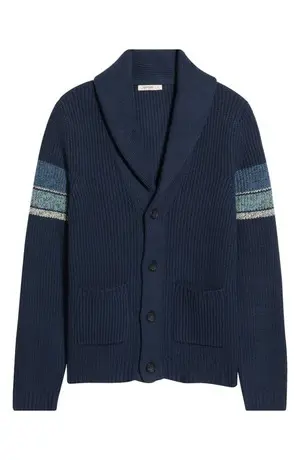 Marine Layer Varsity Shawl Collar Cotton Blend Cardigan - Navy