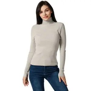 ZILPU Slim Fit Ribbed Turtleneck Sweater Top - Beige
