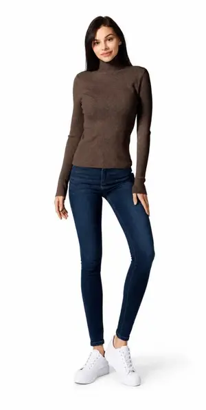 ZILPU Slim Fit Ribbed Turtleneck Sweater Top - Brown