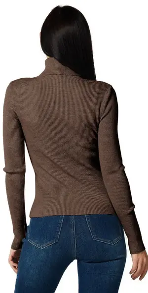 ZILPU Slim Fit Ribbed Turtleneck Sweater Top - Brown