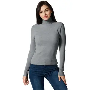 ZILPU Slim Fit Ribbed Turtleneck Sweater Top Grey