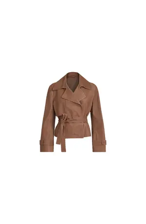 Brunello Cucinelli Vintage Nappa Leather Cropped Trench With Monili
