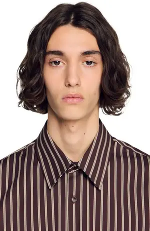 Sandro Striped Cotton Shirt - Chocolat/ecru