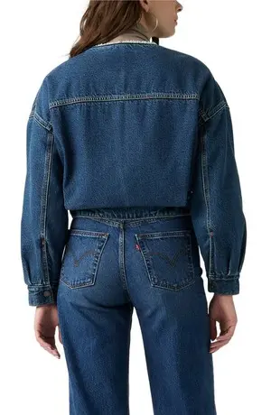 LEVI'S Collarless Fleece Lined Crop Denim Trucker Jacket