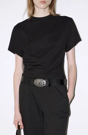 Mango Gathered Cotton T-shirt - Black