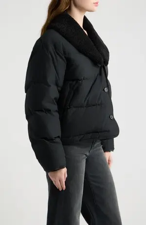 Rag & Bone Angie Faux Shearling Trim Puffer Jacket - Black