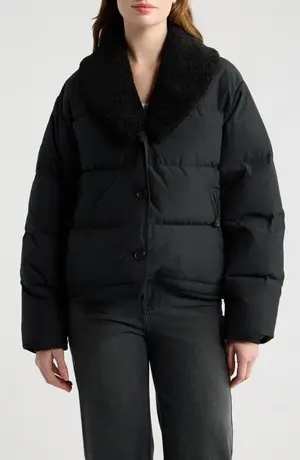 Rag & Bone Angie Faux Shearling Trim Puffer Jacket - Black