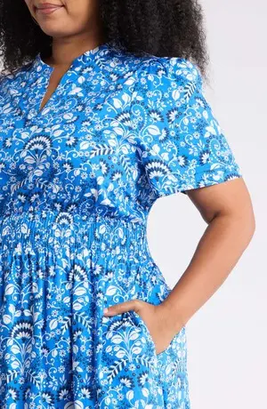 SUGARLIPS Lulu Floral Smocked Cotton Poplin Maxi Dress - Light-blue-white