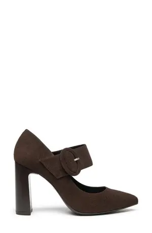 NEROGIARDINI Leather Pointed Toe Mary Jane Pump - Chocolate