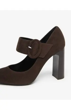 NEROGIARDINI Leather Pointed Toe Mary Jane Pump - Chocolate