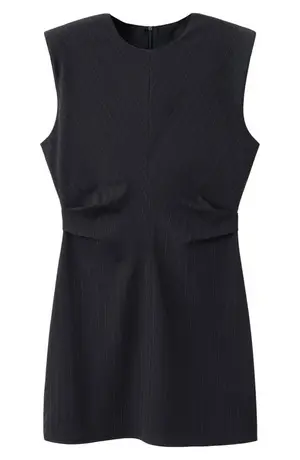 Mango Pinstripe Draped Sleeveless Minidress - Navy