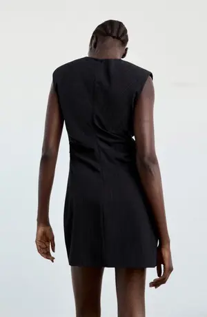 Mango Pinstripe Draped Sleeveless Minidress