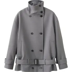 Mango Funnel Neck Trench Coat With Belt - Grey
