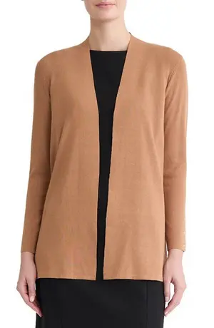 KASPER Open Front Cardigan - Dark Camel