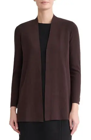 KASPER Open Front Cardigan - Rich Chocolate