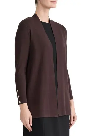 KASPER Open Front Cardigan - Rich Chocolate