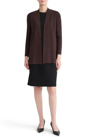 KASPER Open Front Cardigan - Rich Chocolate