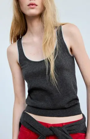 Mango Contrast Piping Knit Top - Grey